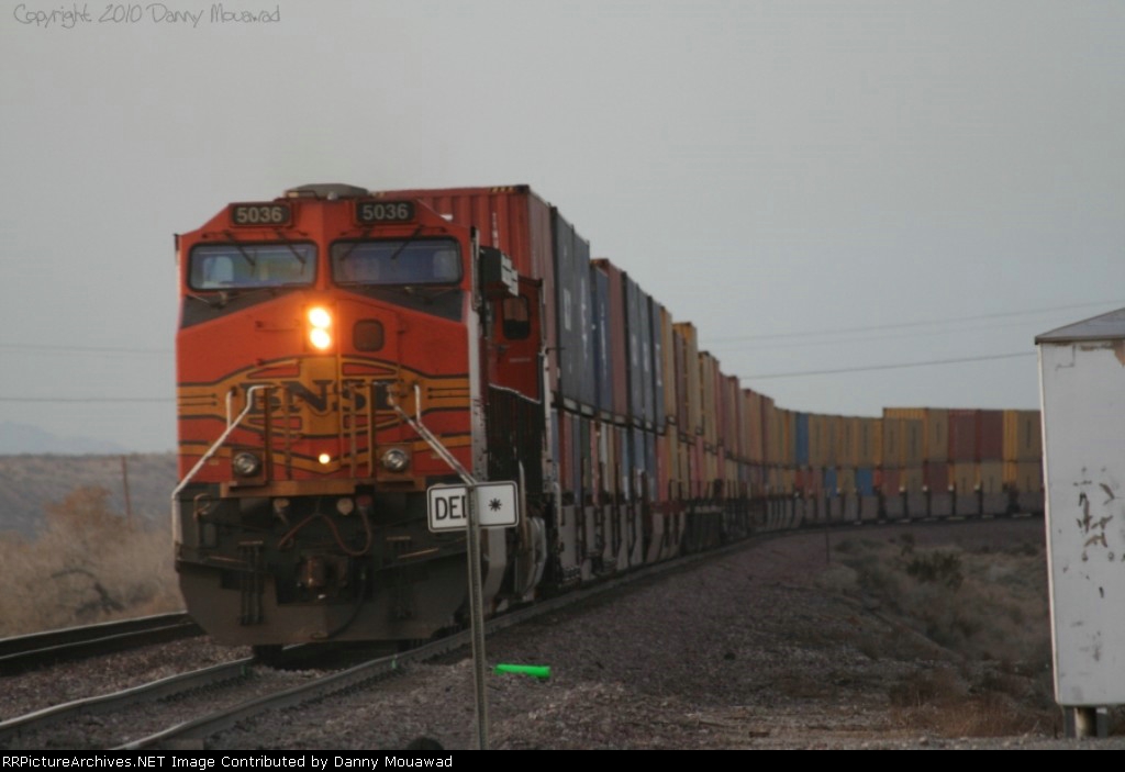 BNSF 5036 Works Hard Pushing a Long Stack Train doing 70 MPH